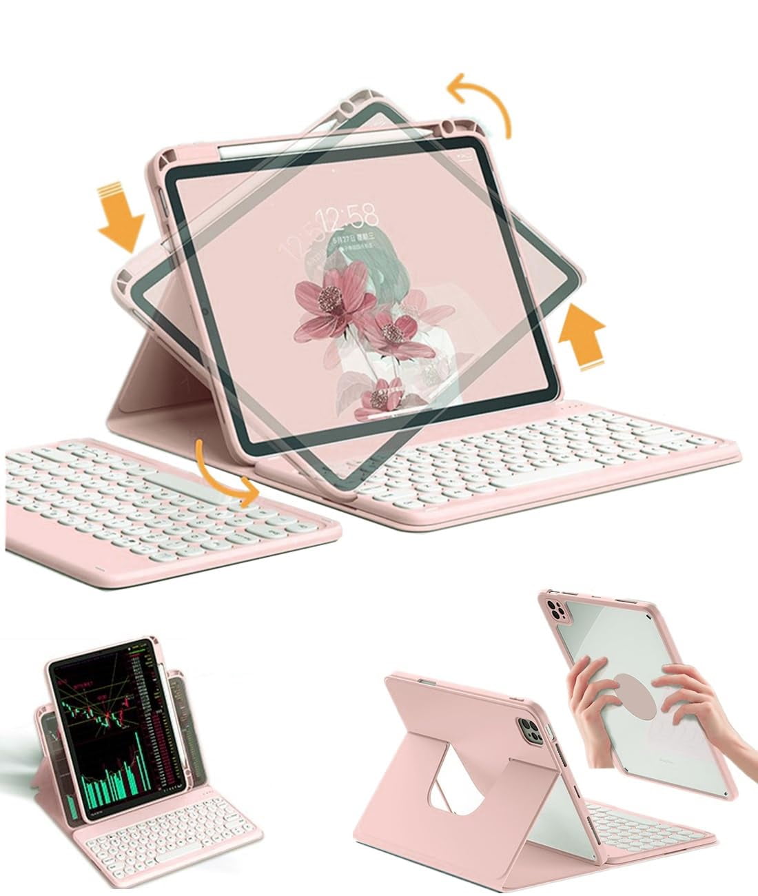 Rotatable iPad 10 Keyboard Case with Magnet, Detachable Transparent ...