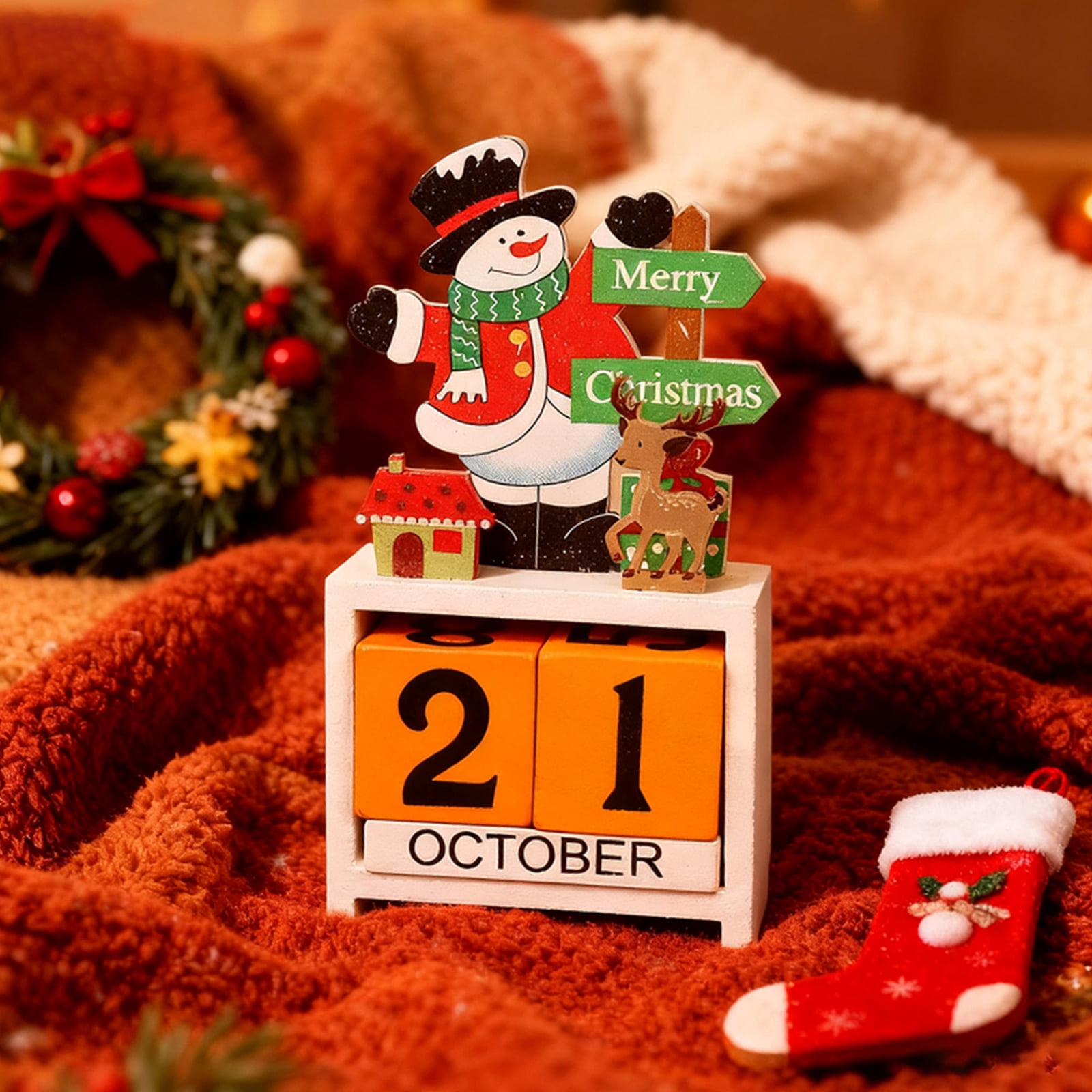 Rotatable square countdown calendar, wooden square digital desktop ...