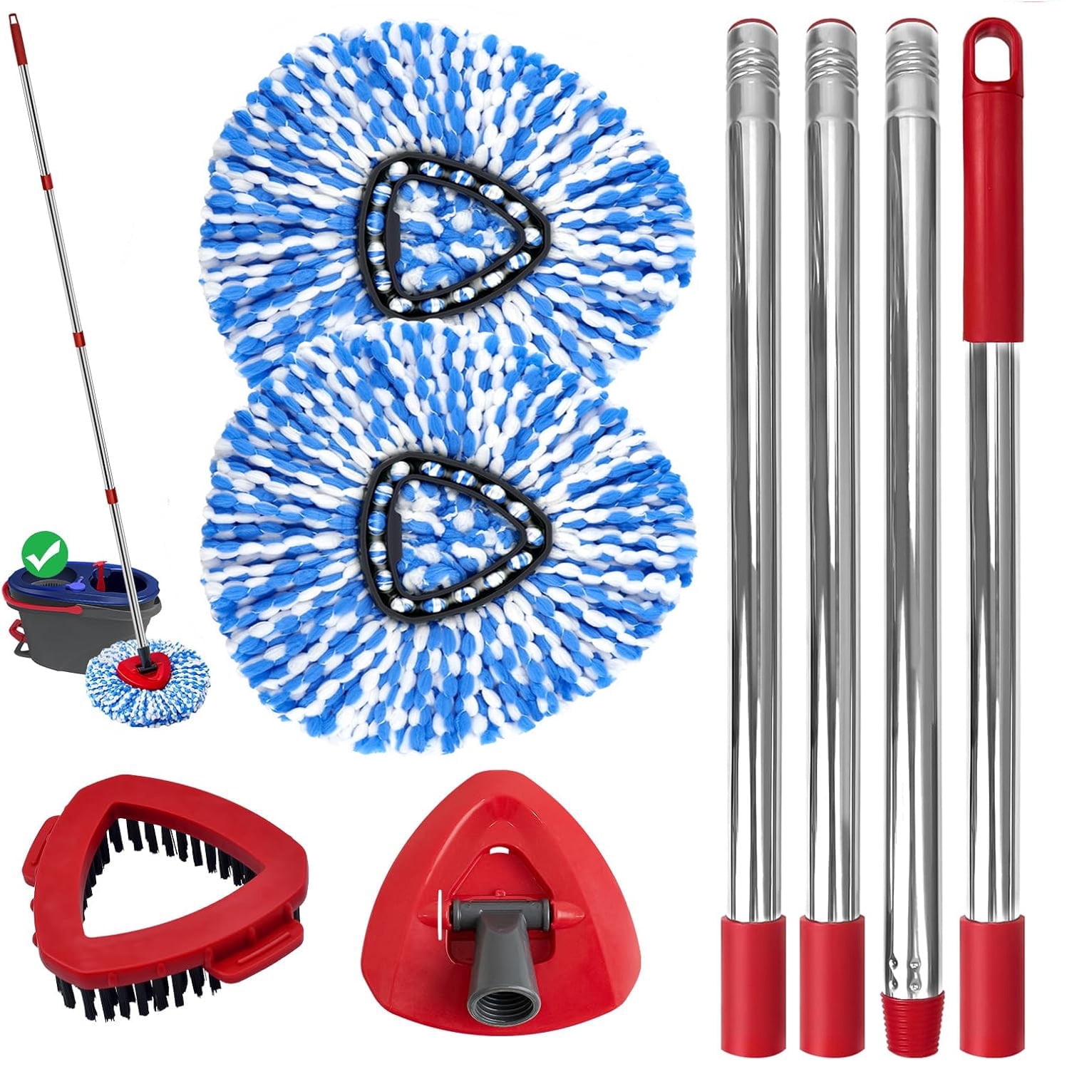 SMERXI Spin Mop Accessory,2 Replacement Heads & 1 Handle & 1 Triangle ...