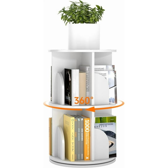 Rotating 2-Tier Bookshelf, 360° Spinning Corner Bookcase with Lazy ...
