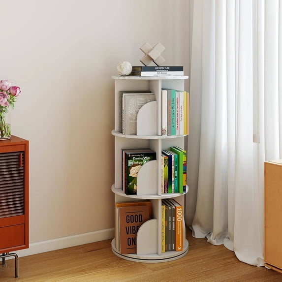 Rotating 3-Tier Bookshelf, 360° Spinning Corner Bookcase with Lazy ...