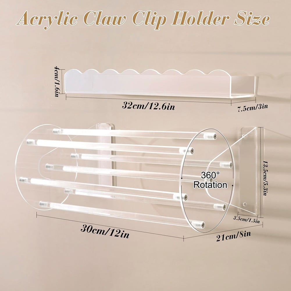 Rotating Acrylic Hair Clip Organizer Stand,360° Claw Clip Holder ...