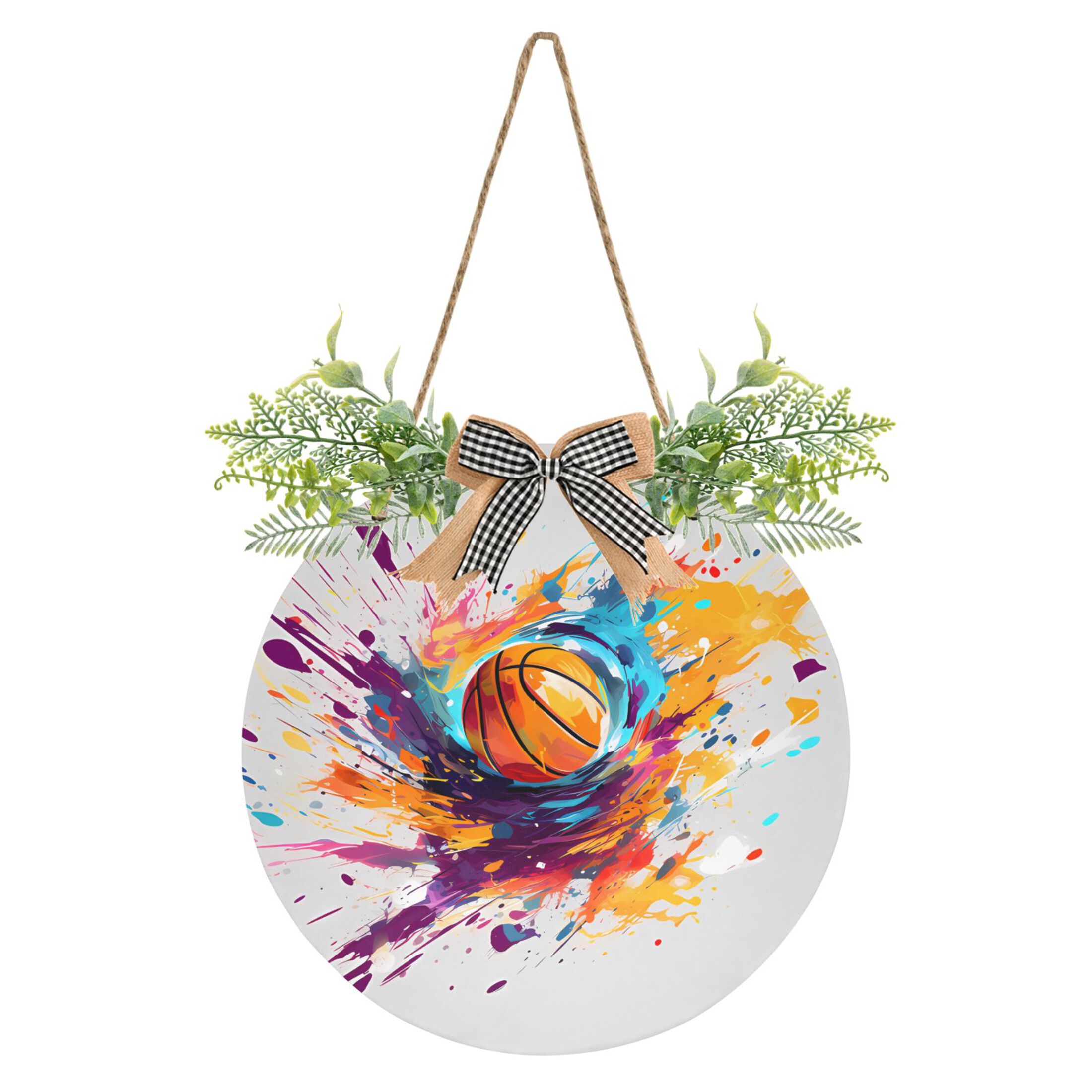 Rotating Basketball Welcome Front Door Sign Round 12 inch Porch Hanging ...