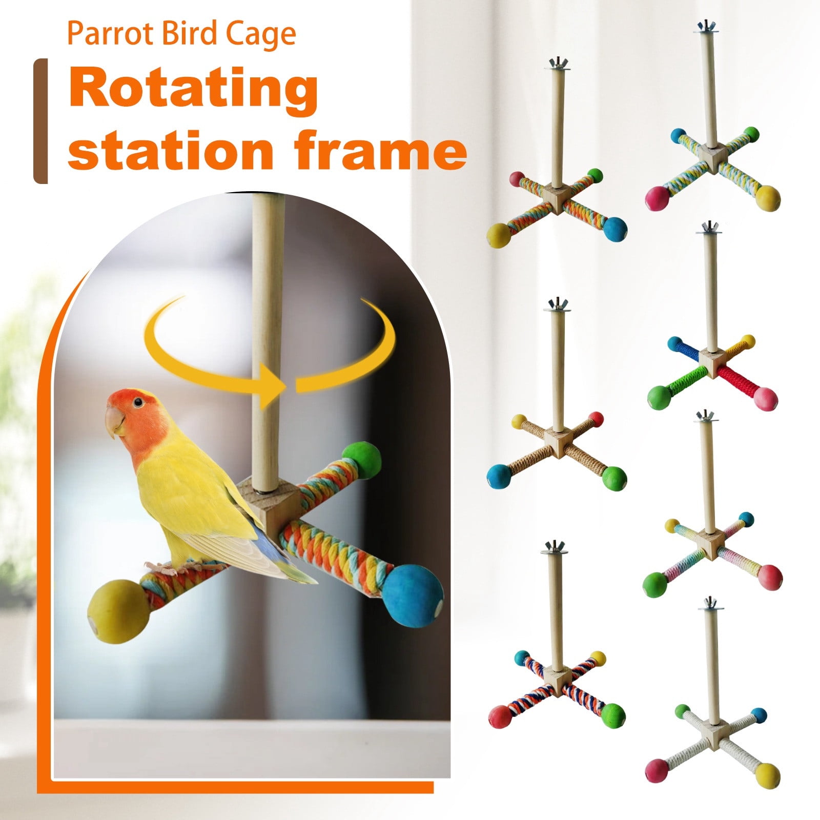 Rotating Bird Perches Toy, Wooden Parrot Swing Playing Gym Exercise ...