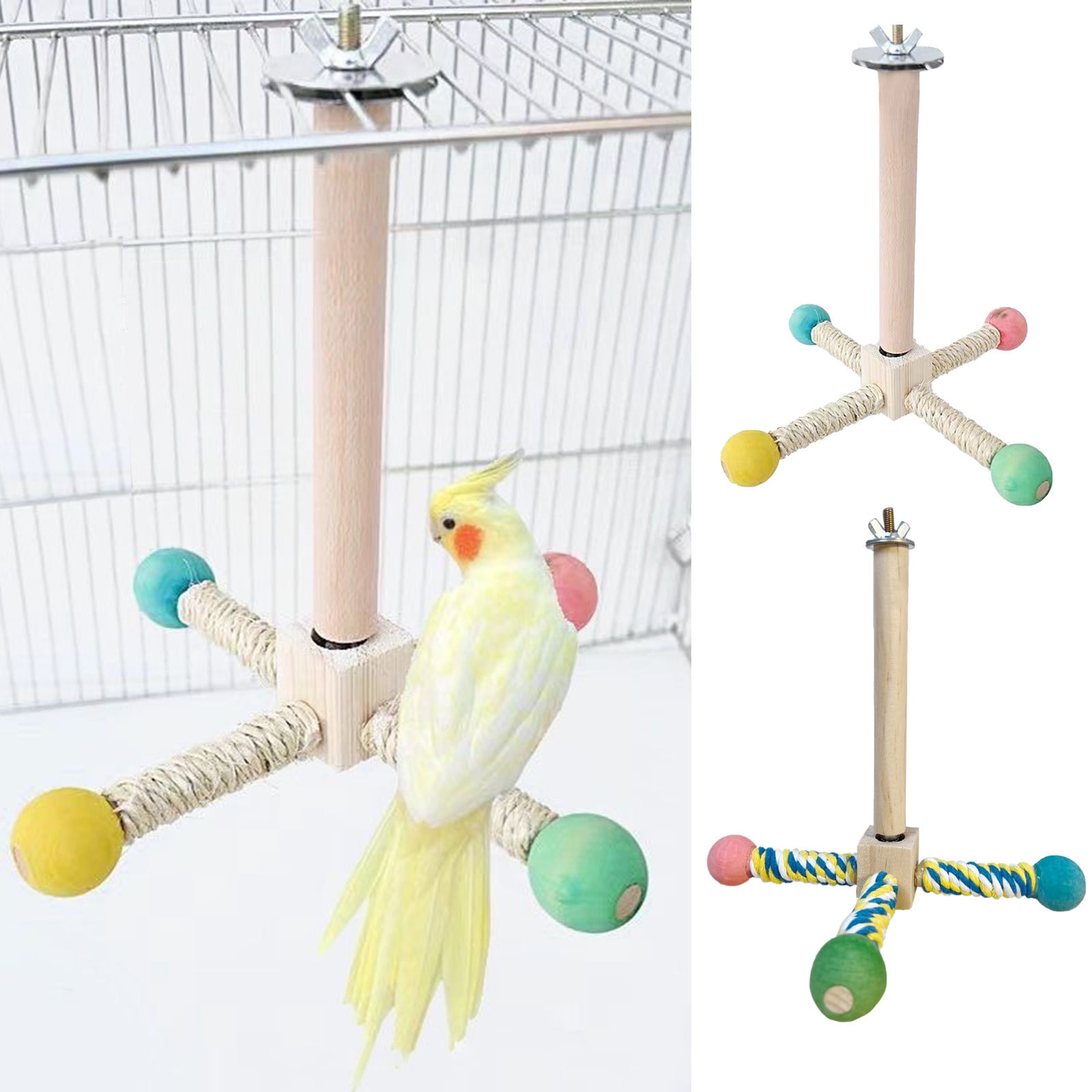 Rotating Bird Stand Natural Wood Wheel Parrot Toy Wooden Branch Cage ...