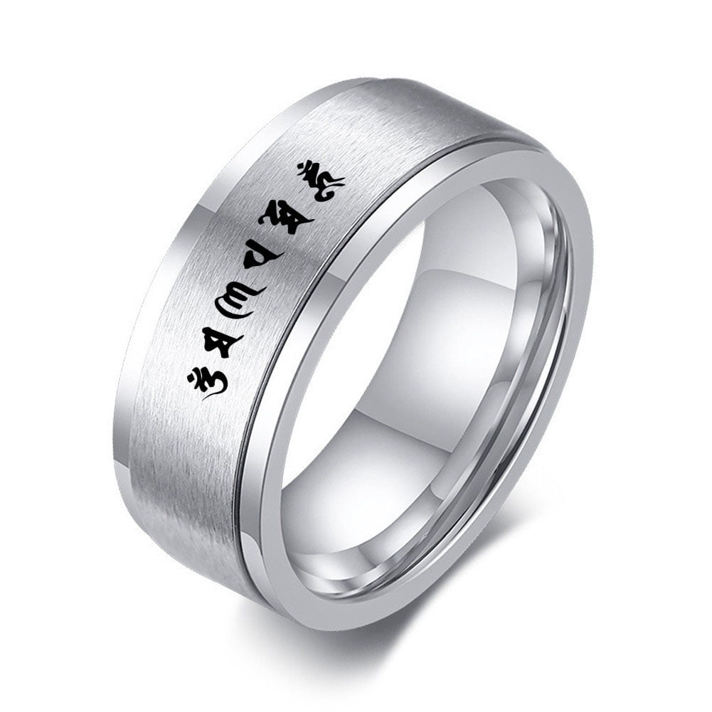 Rotating Blessing Tibetan Spinner Ring, Stainless Steel Om Mani Padme ...
