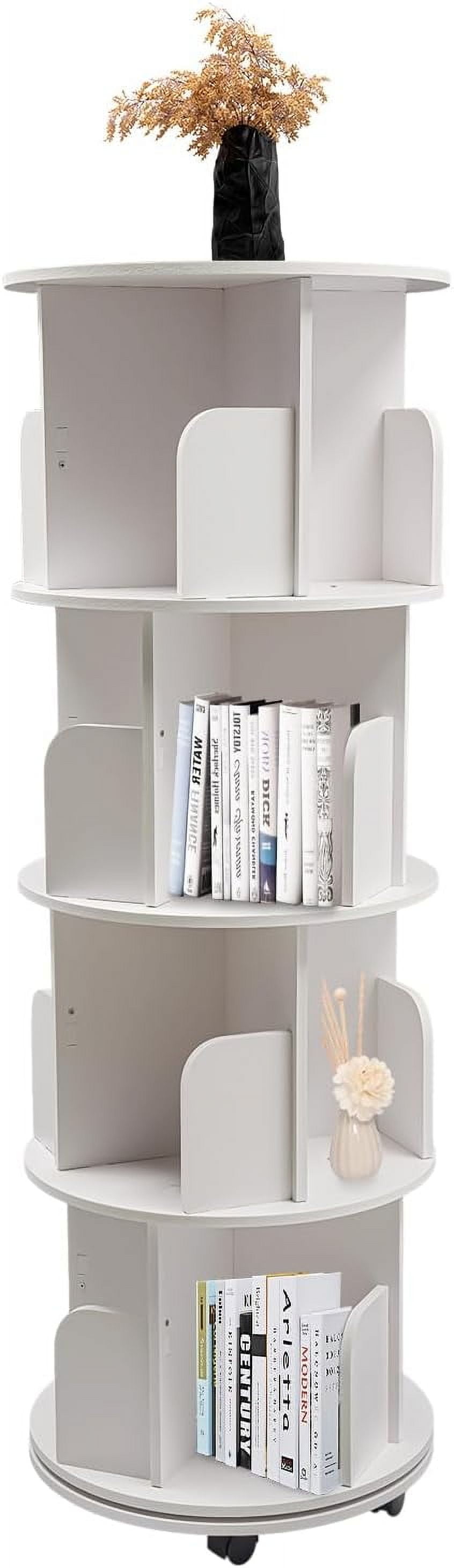 Rotating Book Shelf with Wheels, 4 Tier Revolving Bookcase 360° Display ...