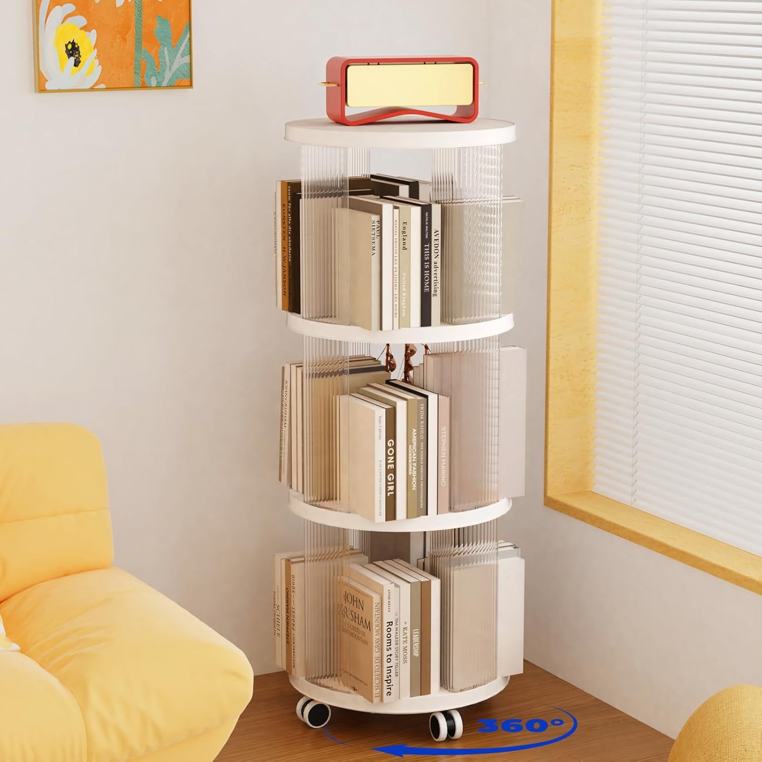 Rotating Bookcase, 360°Display Spinning Bookshelf Tower, 3 Tiers ...