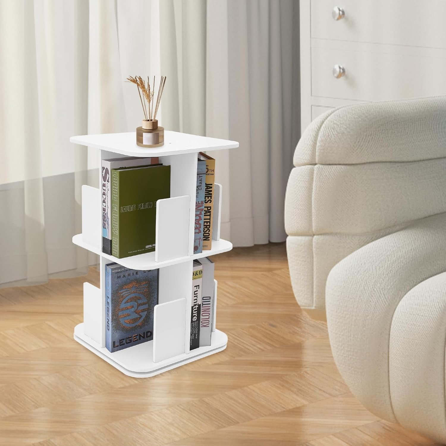 Rotating Bookshelf, 2 Tier 360° Rotating Display Bookshelf Indoor ...