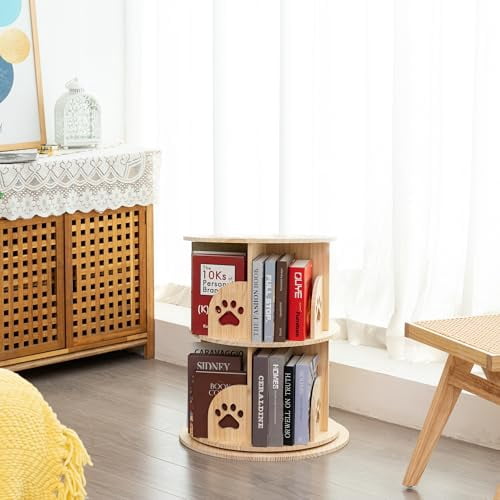 Rotating Bookshelf, 2 Tier Rotating Bookshelf Tower, Small Corner ...