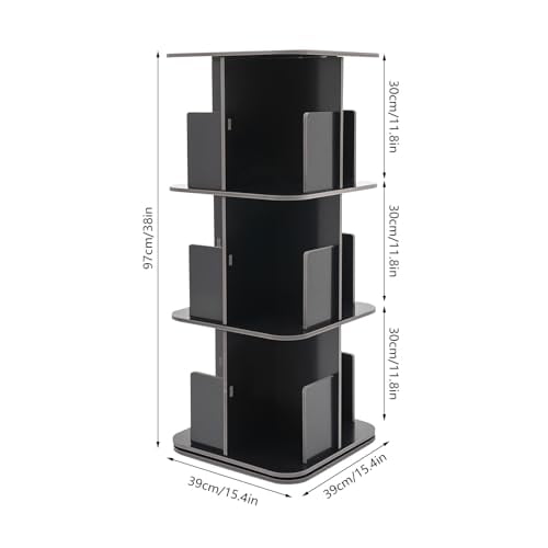 Rotating Bookshelf, 3 Tier 360° Revolving Bookcase Corner PVC Wood ...