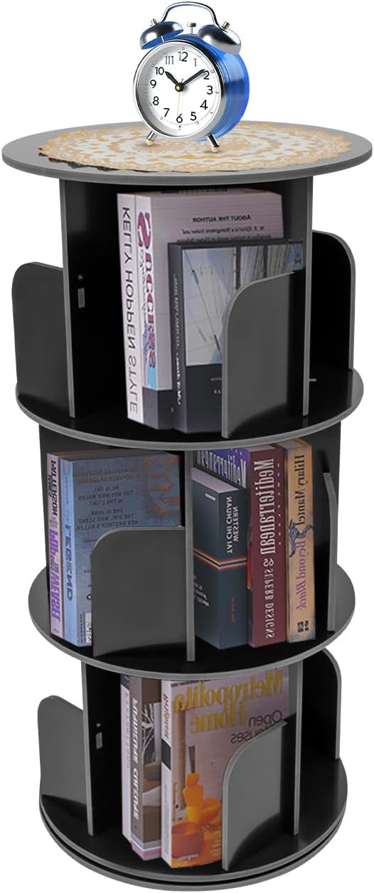 Rotating Bookshelf, 3-Tier Corner Bookcase Spinning Bookshelf, Floor ...