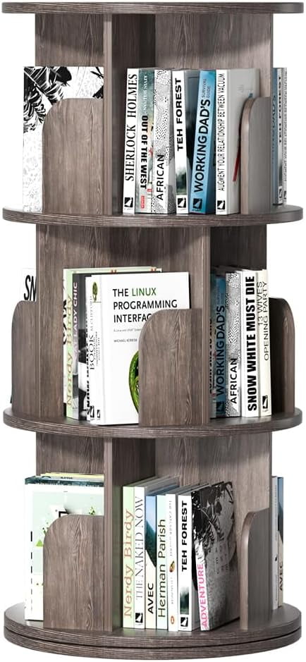Rotating Bookshelf, 3 Tier Revolving Bookcase 360 Display Round ...