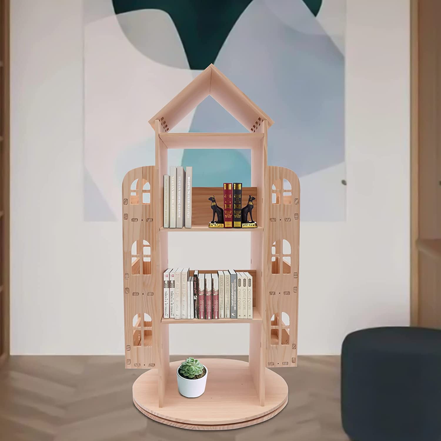 Rotating Bookshelf 360 Degree Display Floor Standing Bookcase Storage ...