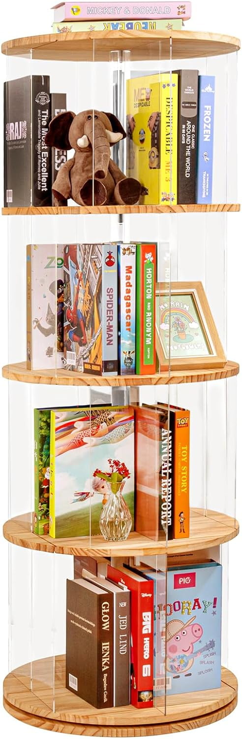 Rotating Bookshelf 360 Degree Revolving Bookcase 4-Tier Spinning ...