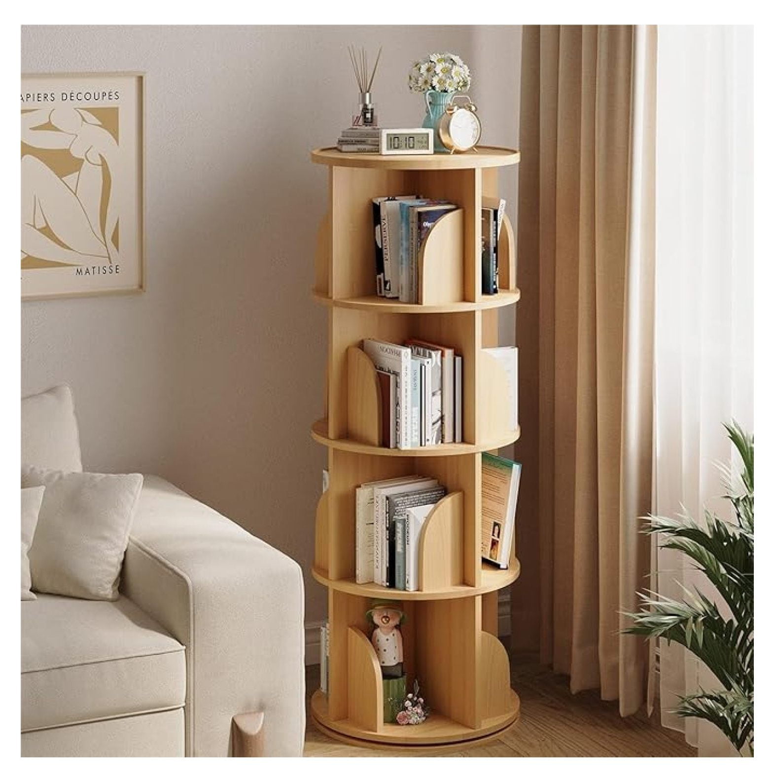 Rotating Bookshelf 360 Degrees，4 Tier Round Spinning Bookcase, Wood ...