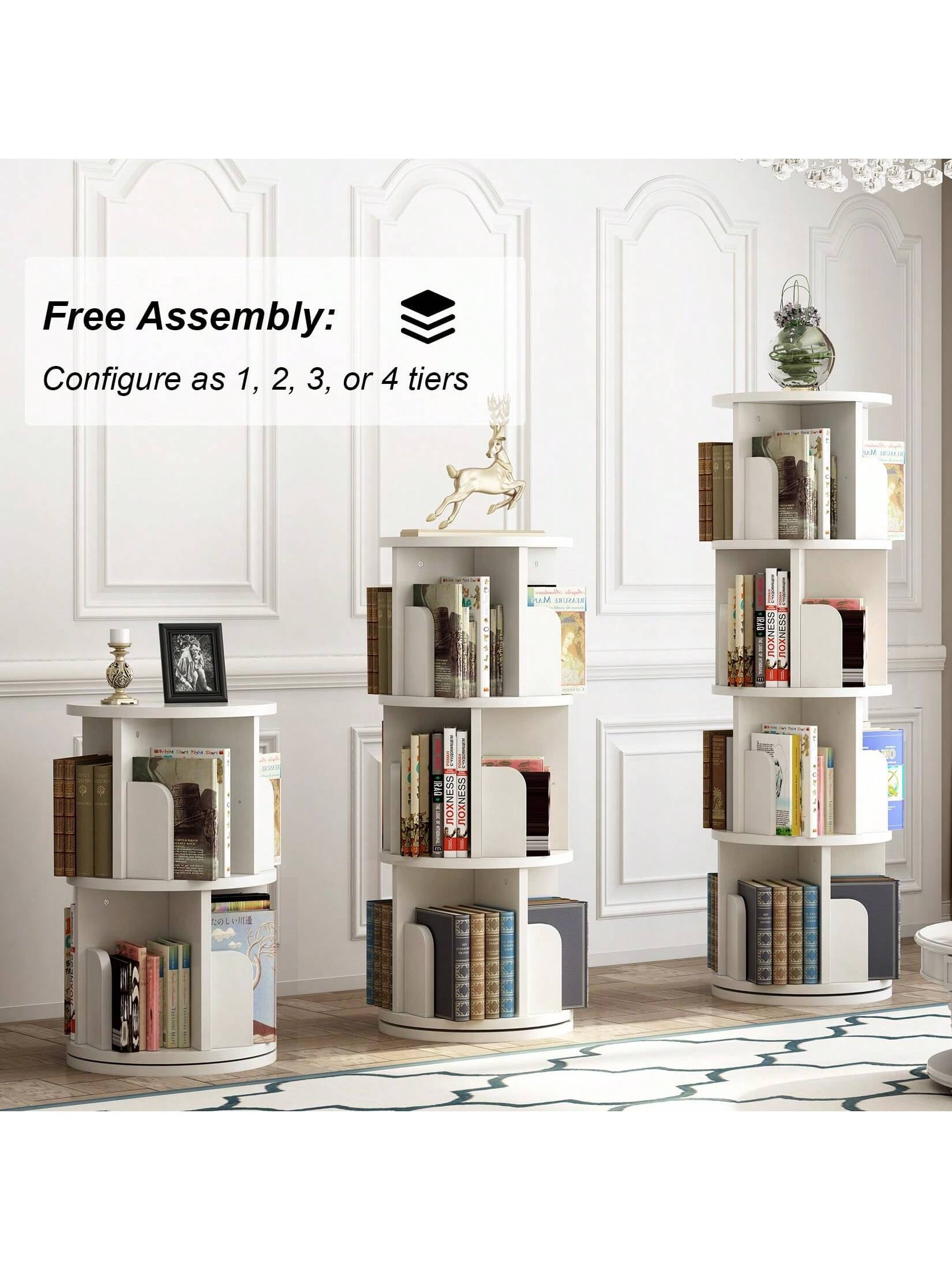 Rotating Bookshelf, 360 Display 4 Tier Bookcase Storage Rack For Kids ...