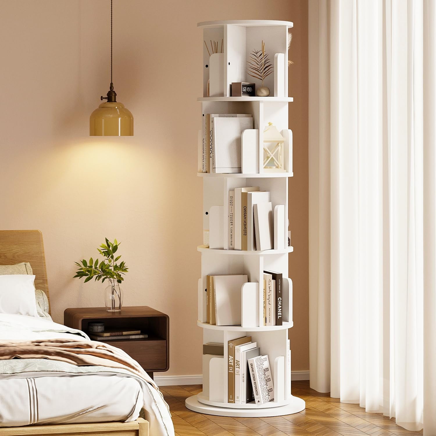 Rotating Bookshelf, 360 Display 5 Tier, Small Corner Bookshelf for ...