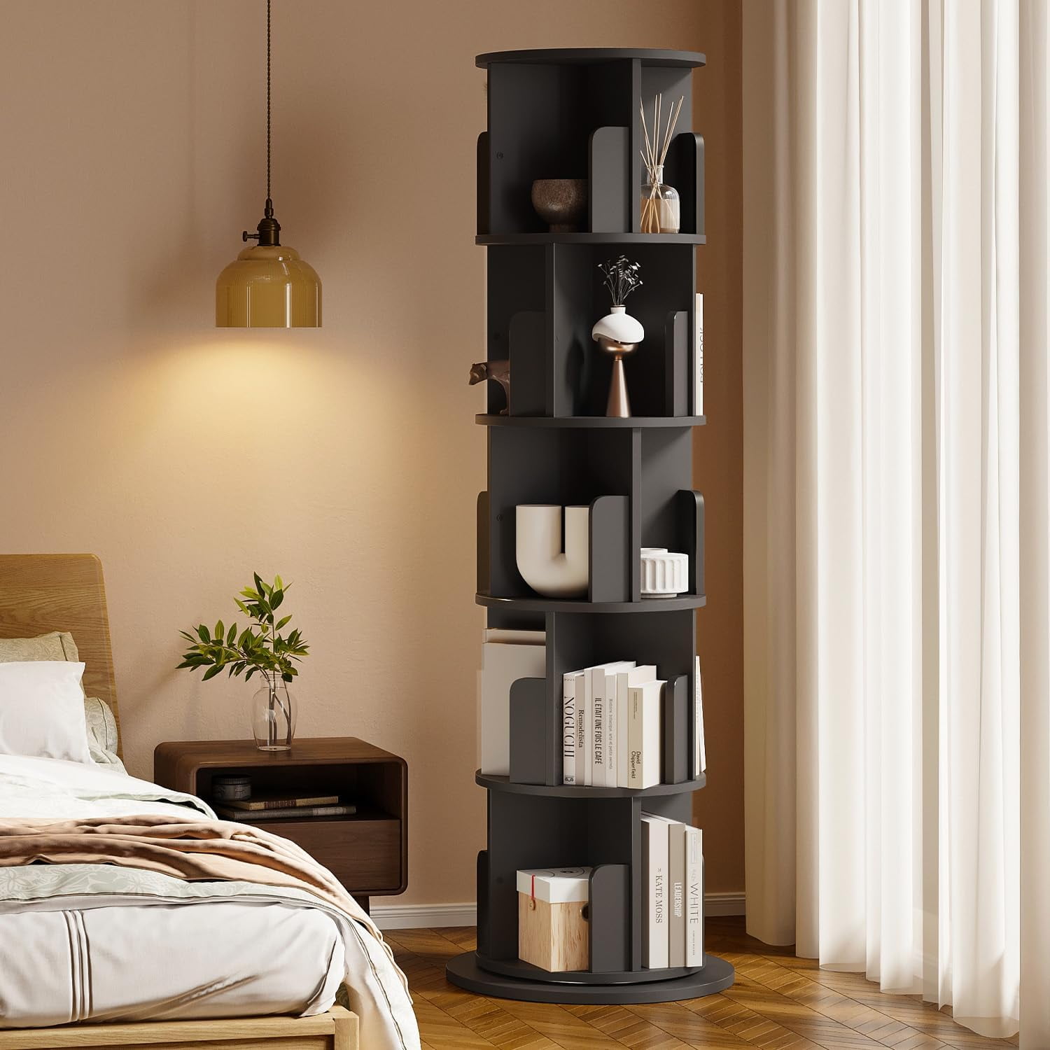 Rotating Bookshelf, 360 Display 5 Tier, Small Corner Bookshelf for ...