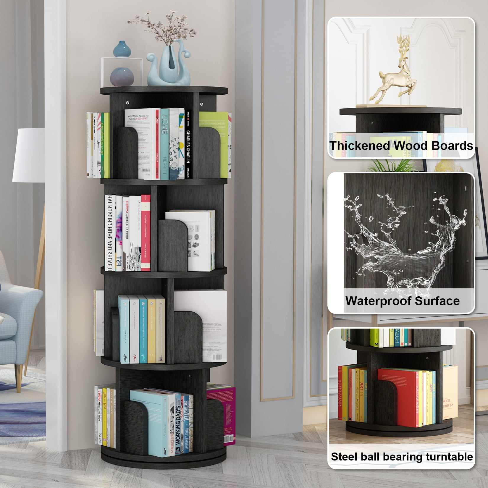 Rotating Bookshelf, 360 Display Bookcase Storage Rack for Kids & Adults ...