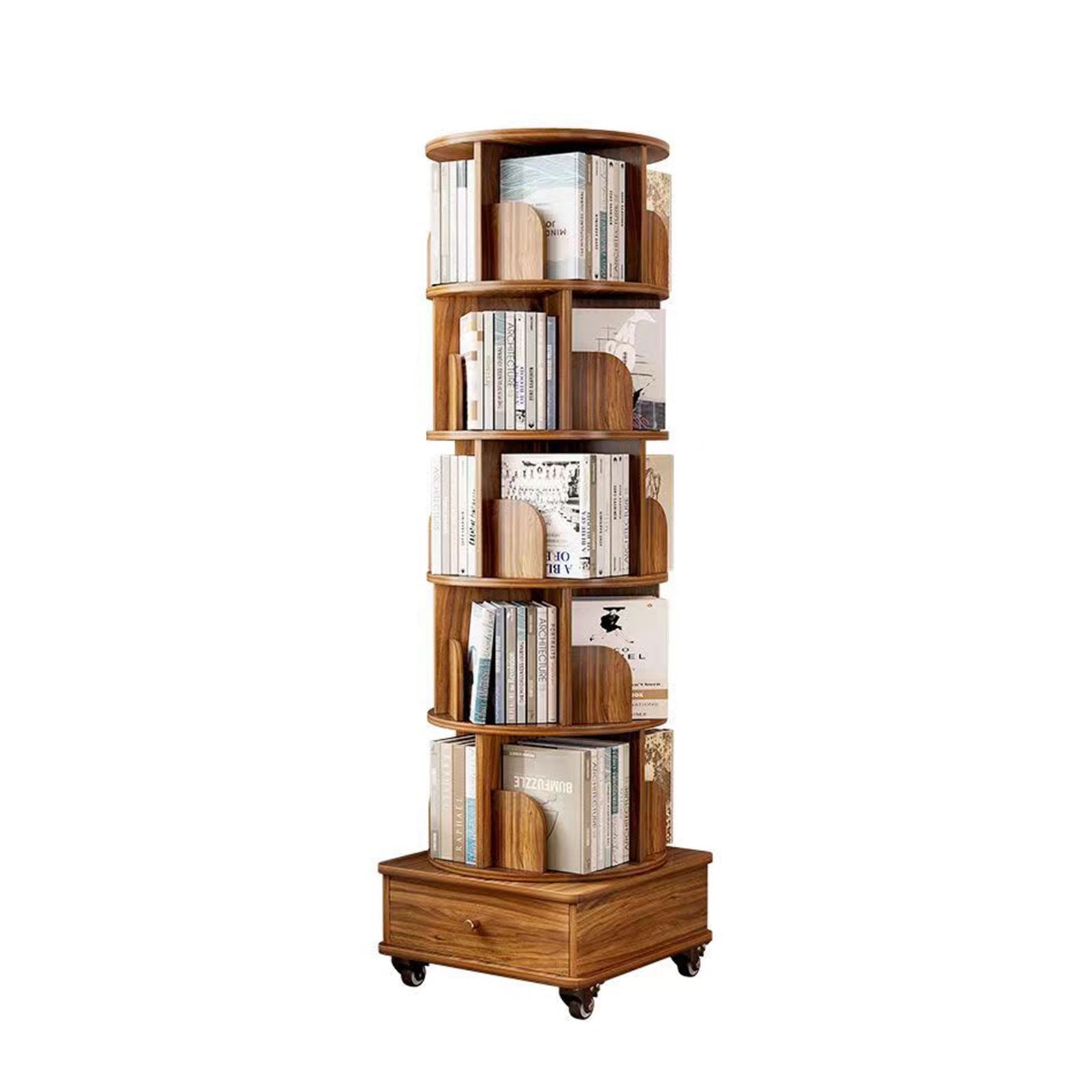Rotating Bookshelf, 360° Display Round Rolling Bookshelf with Wheels ...