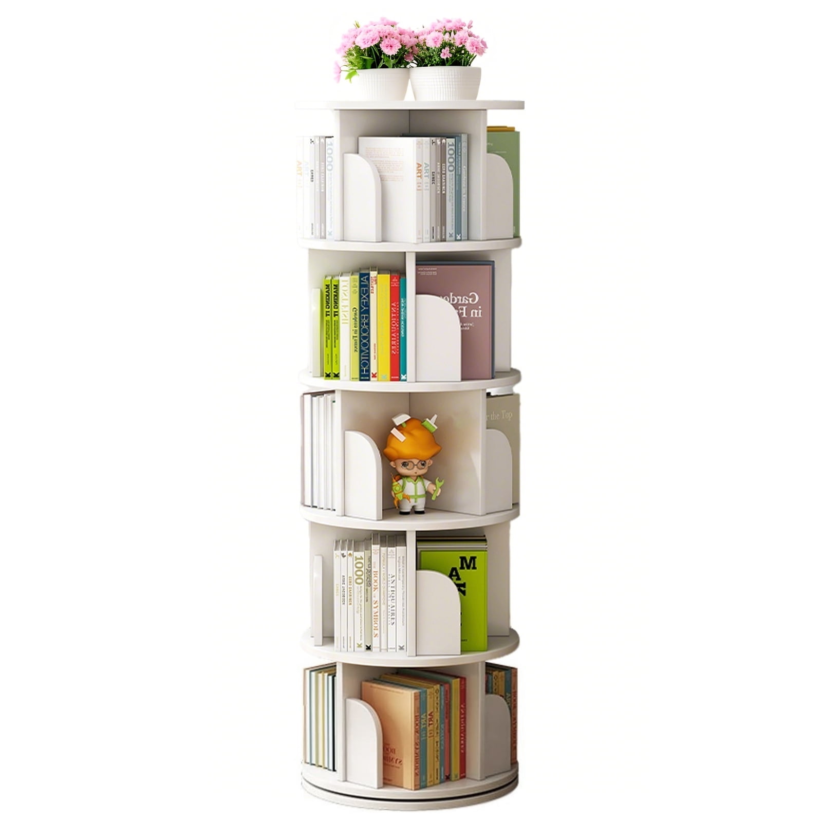 Rotating Bookshelf, 360° Display Round Spinning Bookshelf with Wheels ...