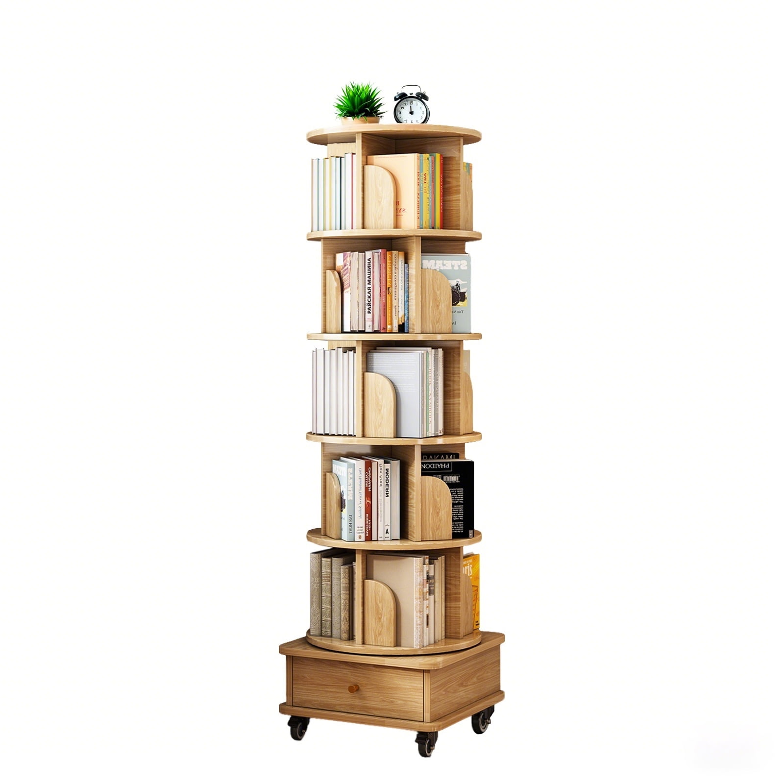Rotating Bookshelf, 360° Display Round Spinning Bookshelf with Wheels ...