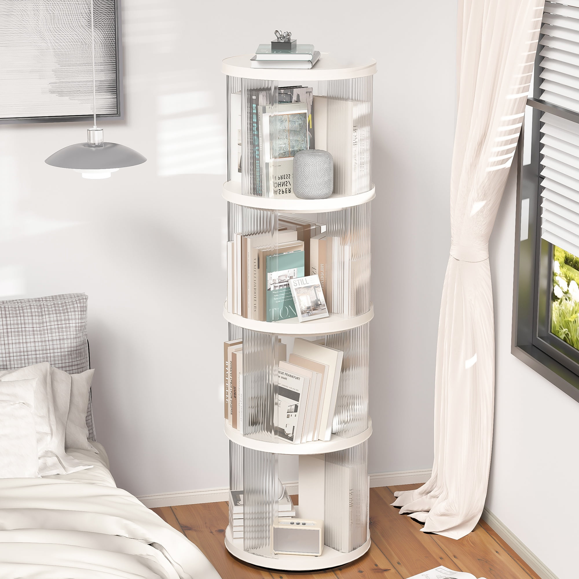 Rotating Bookshelf, 360 Display Small Corner Bookshelf For Small Space ...