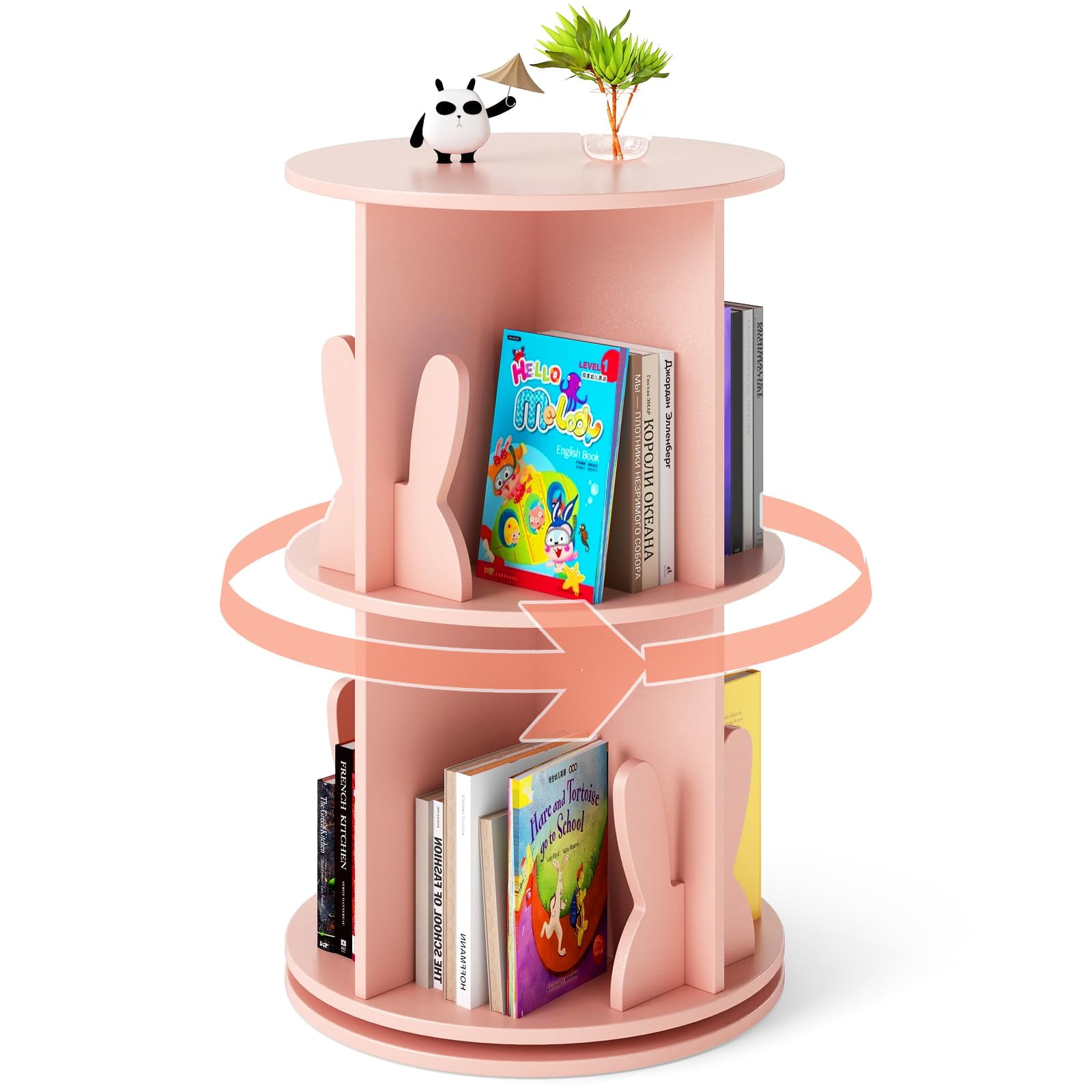 Rotating Bookshelf, 360° Display Spinning Bookcase with Bookends, 3 ...
