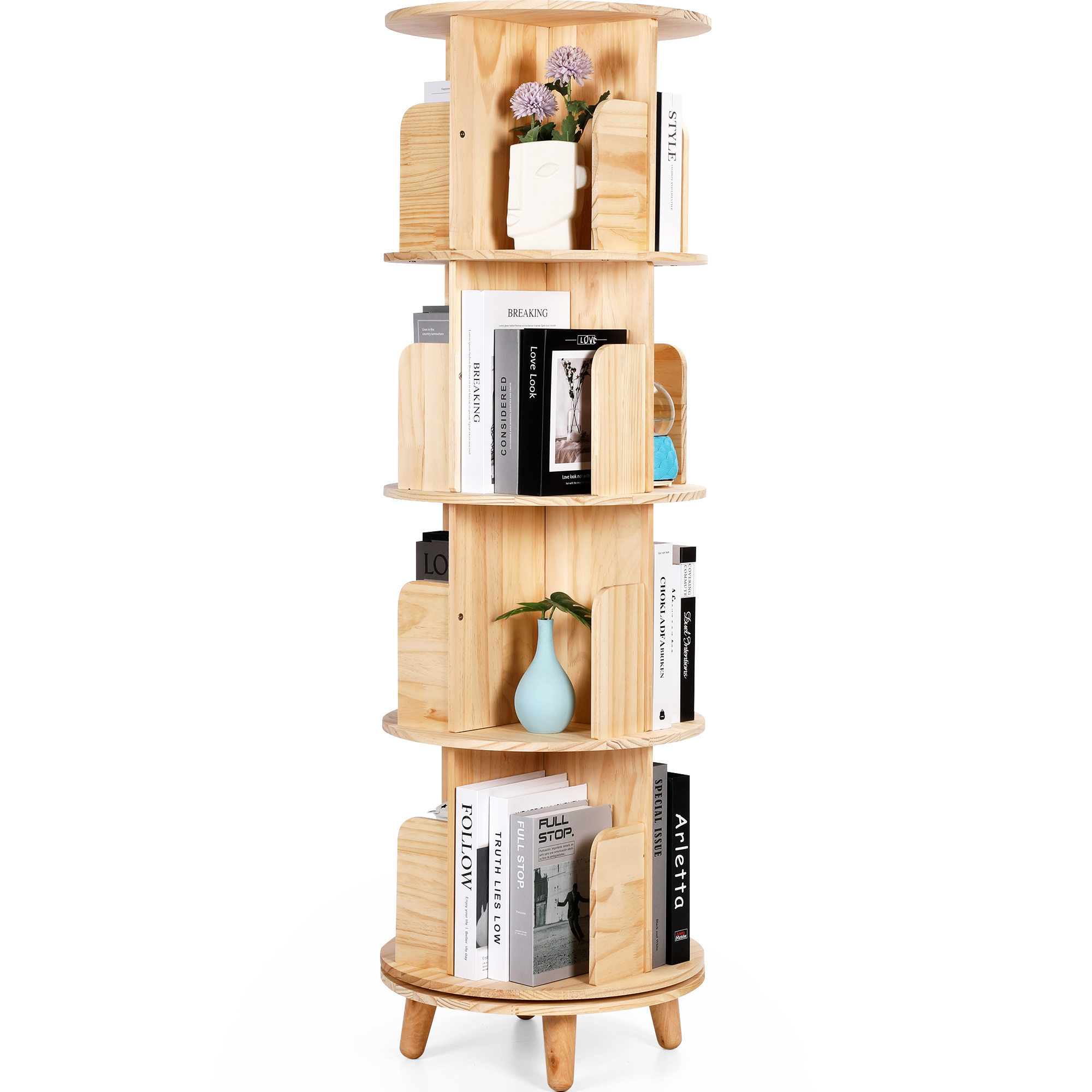 Qunbio 5 Tier Rotating Bookshelf, 360 Degrees Revolving Bookcase with ...