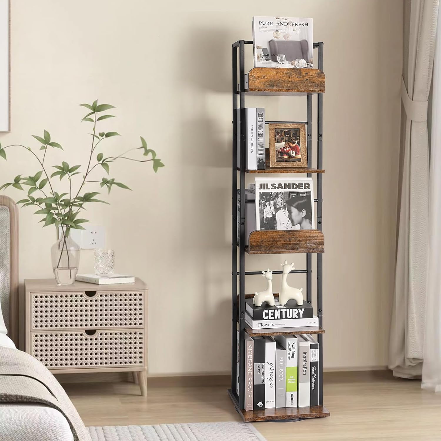 Rotating Bookshelf, 360 Display Spinning Bookshelf Tower, 5-Tier Narrow ...