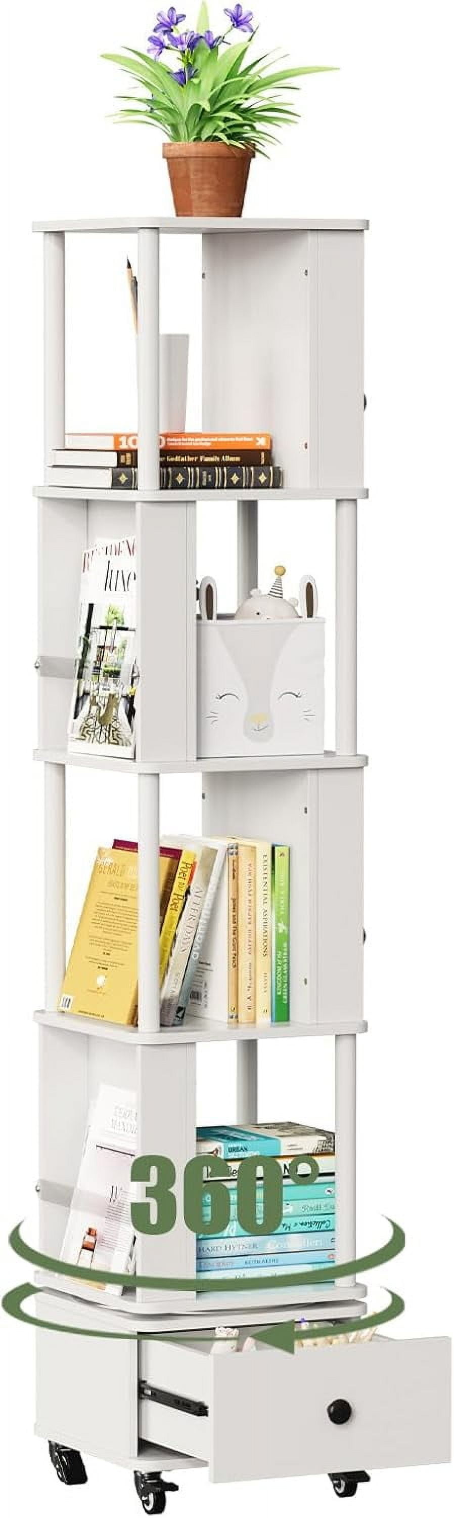 Rotating Bookshelf, 360 Display Wood Spinning Bookcase with Drawer ...