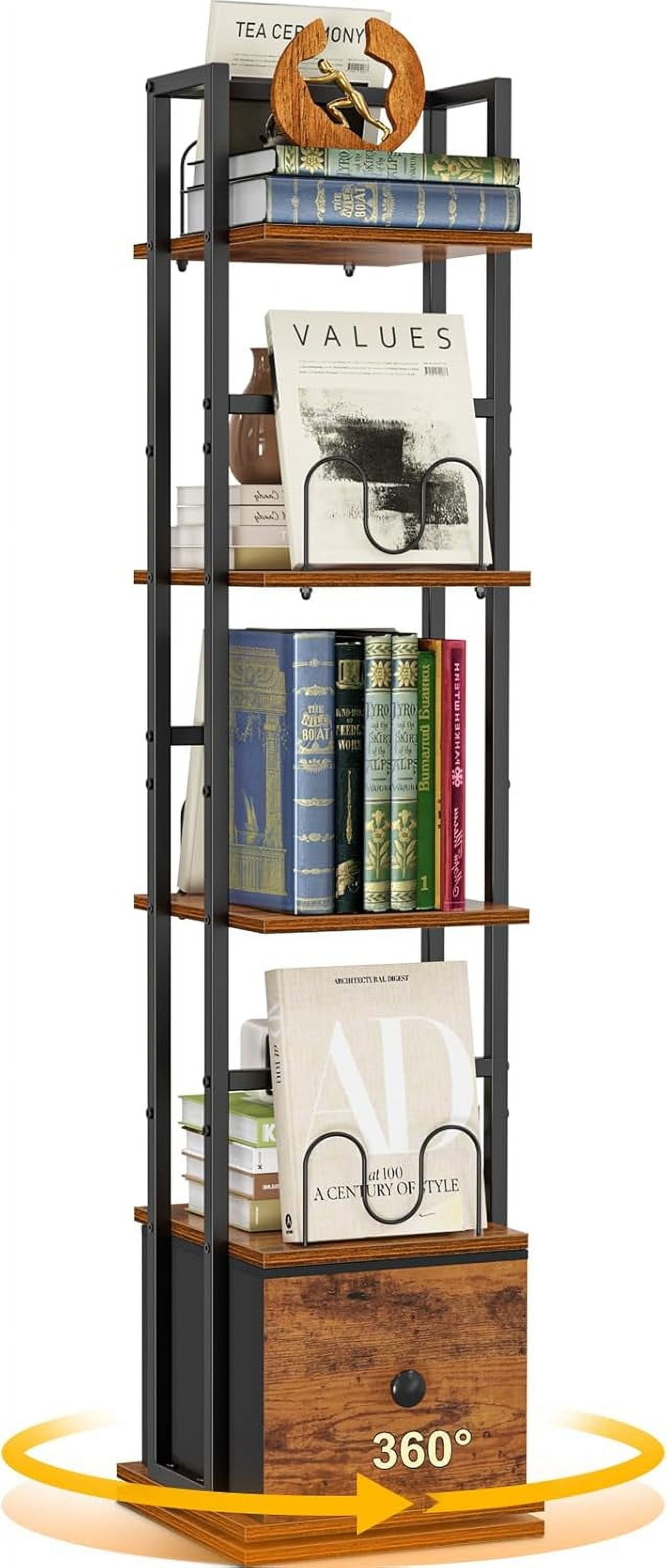 Rotating Bookshelf, 360 ° Display Wood Spinning Bookshelf Tower, 5 Tier ...