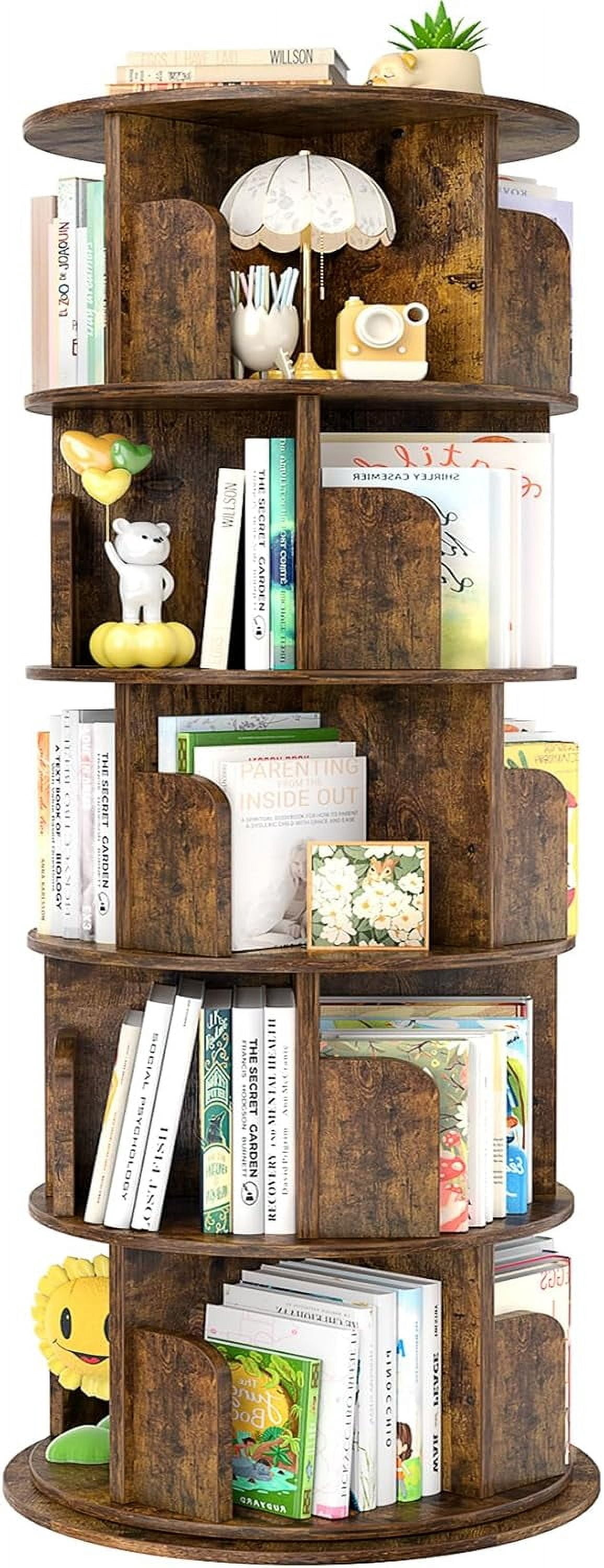 Rotating Bookshelf, 360 Display Wood Spinning Bookshelf Tower, 5 Tier ...
