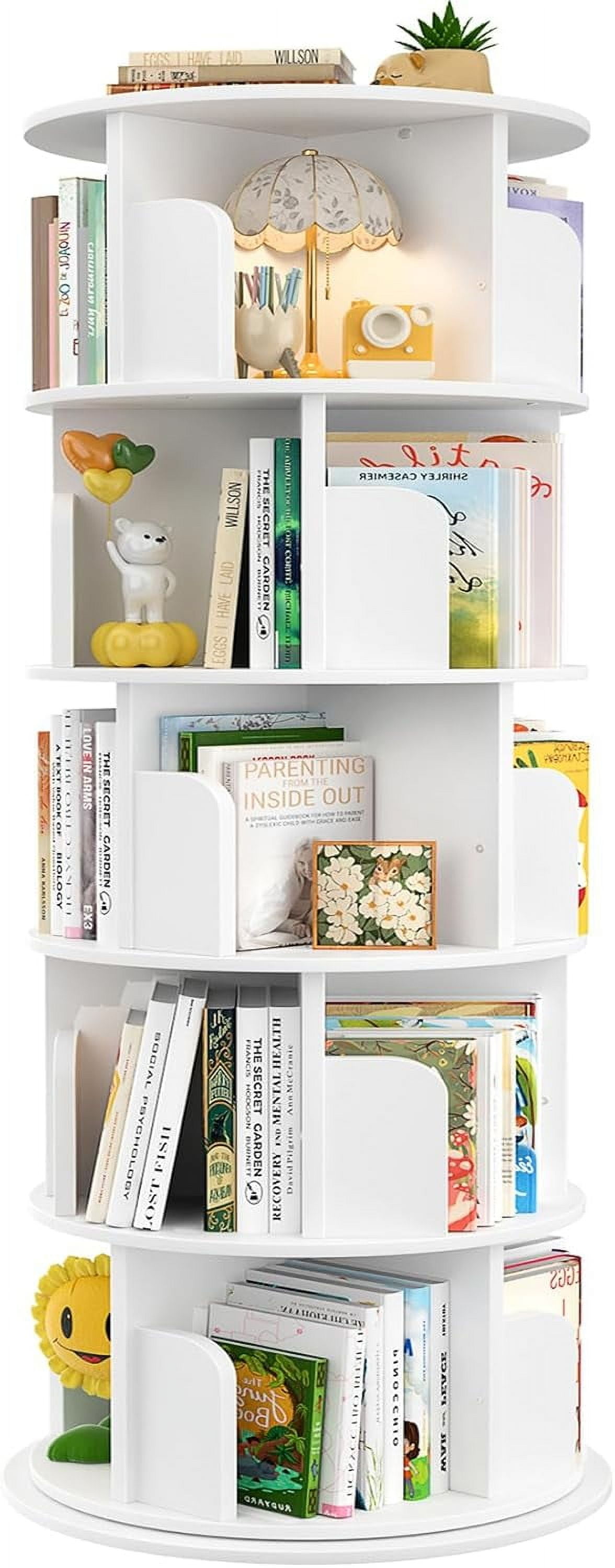 Rotating Bookshelf, 360 Display Wood Spinning Bookshelf Tower, 5 Tier ...