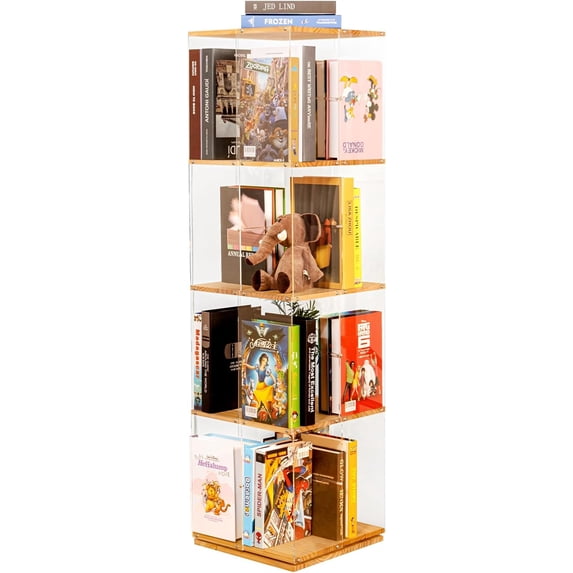 Rotating Bookshelf, 360 Revolving Bookcase, 4-Tier Spinning Bookshelf ...