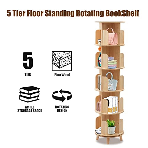 Rotating Bookshelf 360° Revolving Bookcase 5 Tiers Round Spinning ...