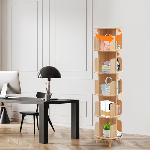 Rotating Bookshelf 360° Revolving Bookcase 5 Tiers Round Spinning ...