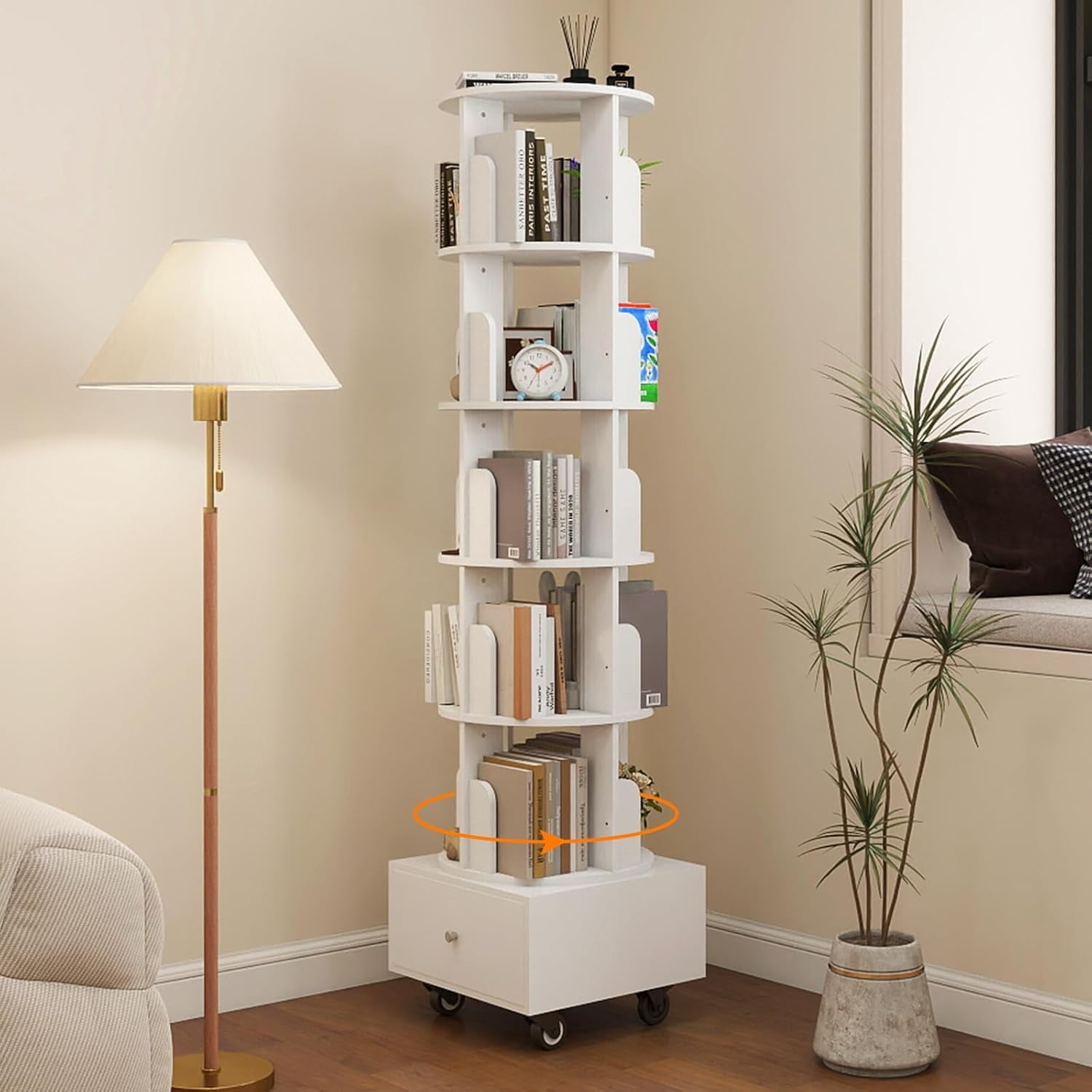 Rotating Bookshelf, 360° Rotating 5 Tier Floor Standing Bookcase ...