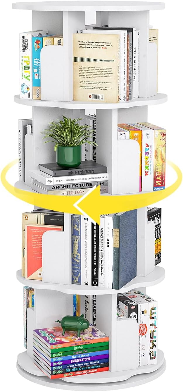 Rotating Bookshelf, 360° Rotating Bookcase for Small Space, Corner ...