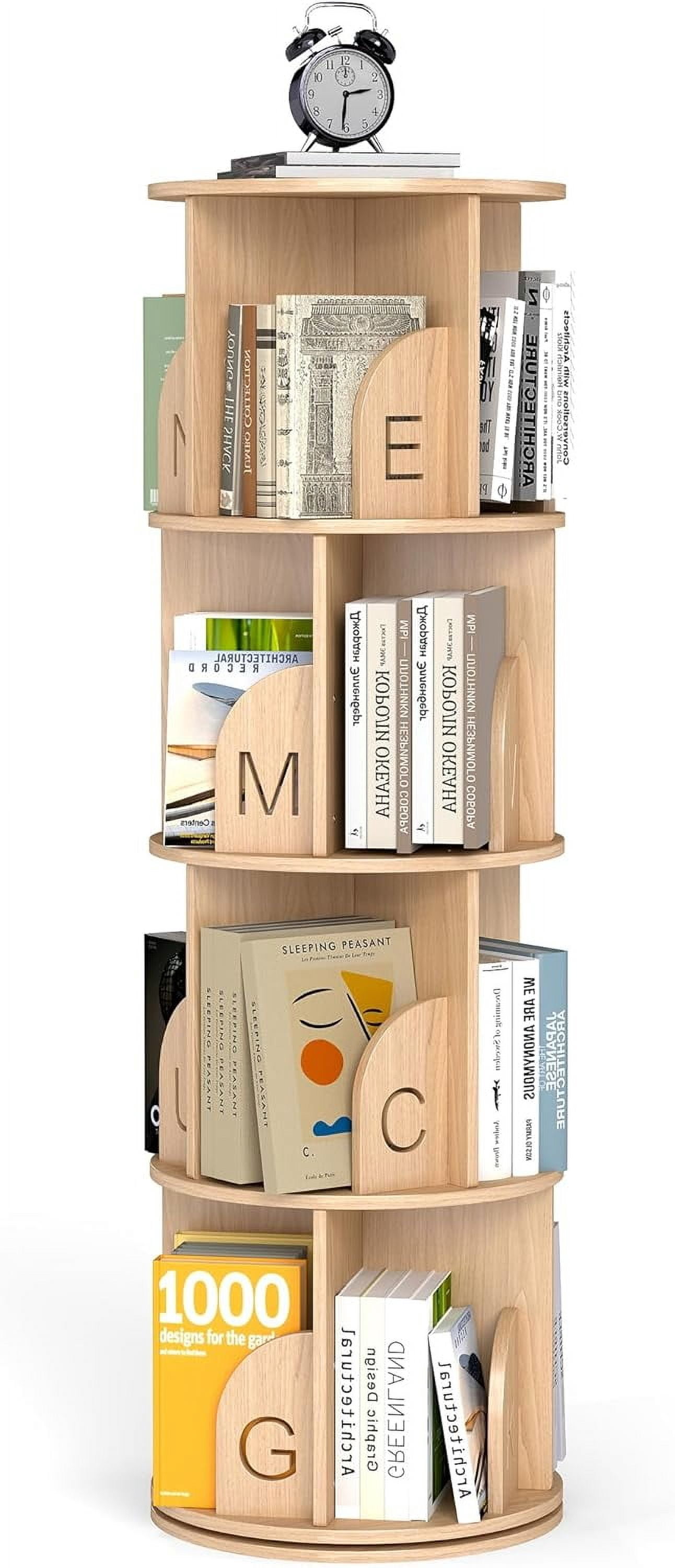 Rotating Bookshelf 4-Tier, 360° Small Corner Bookcase Organizer, Pine ...