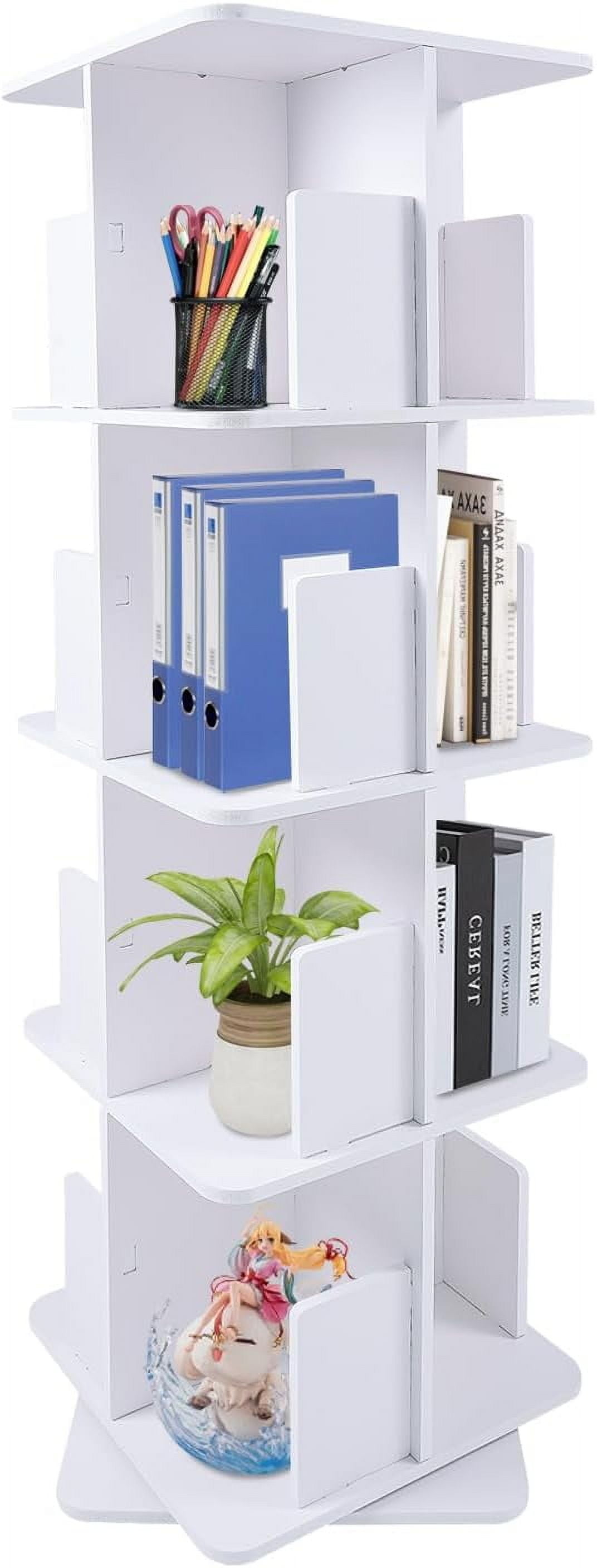 Rotating Bookshelf 4 Tier Bookcase Square Floor Standing 360° Rotating ...