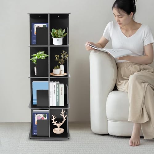 Rotating Bookshelf 4 Tier Bookcase Square Floor Standing 360° Rotating ...
