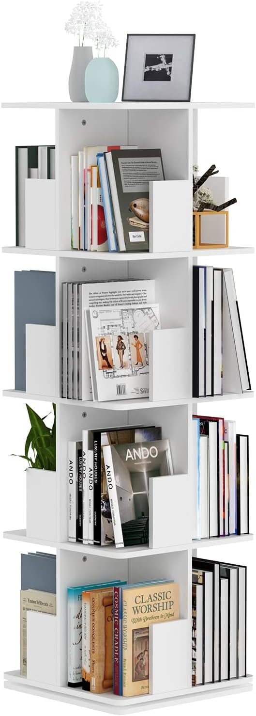Rotating Bookshelf 4 Tier Bookcase Square Floor Standing 360° View ...