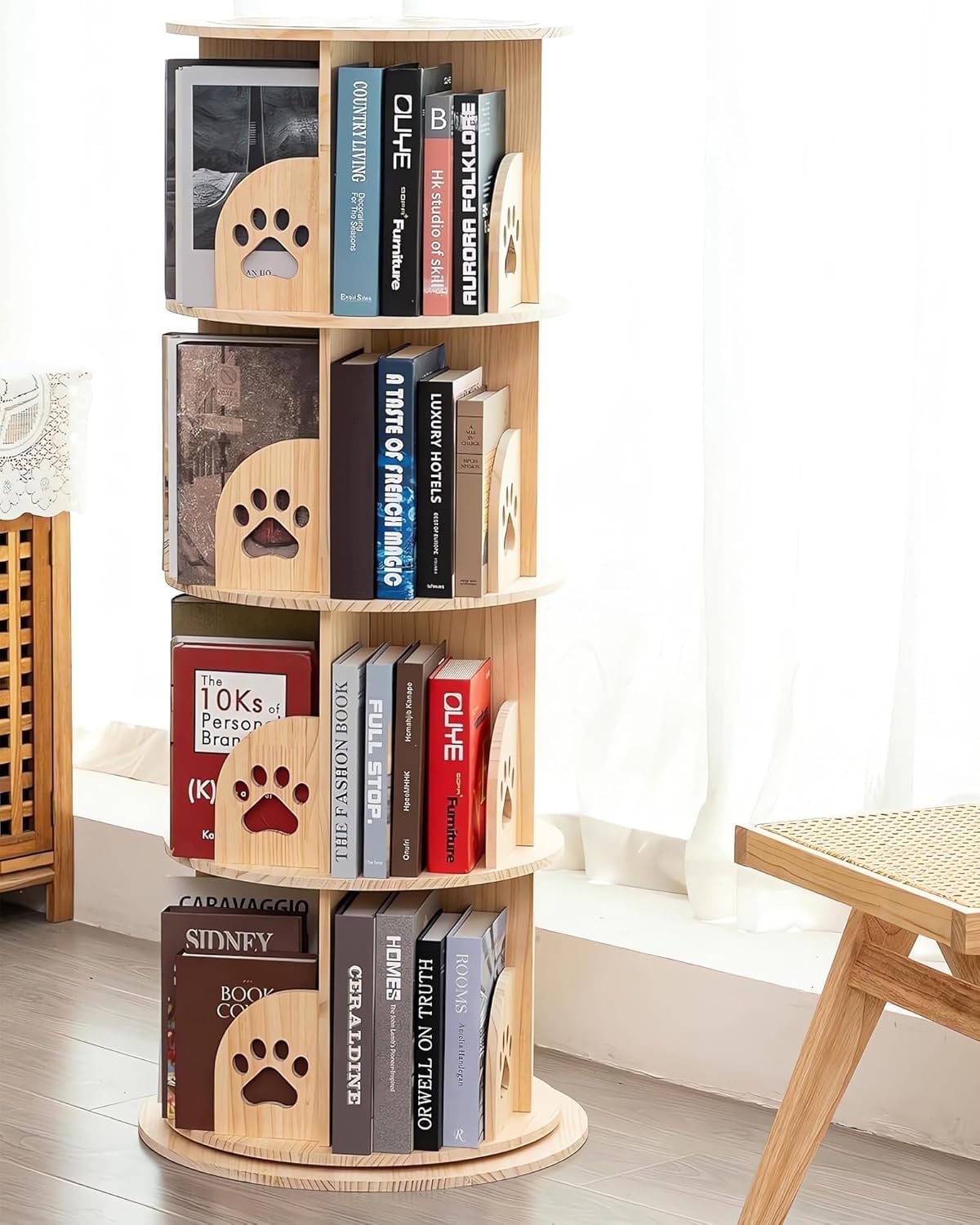 Eliantte Rotating Bookshelf, 4 Tier Floor Standing Spining Bookcase ...