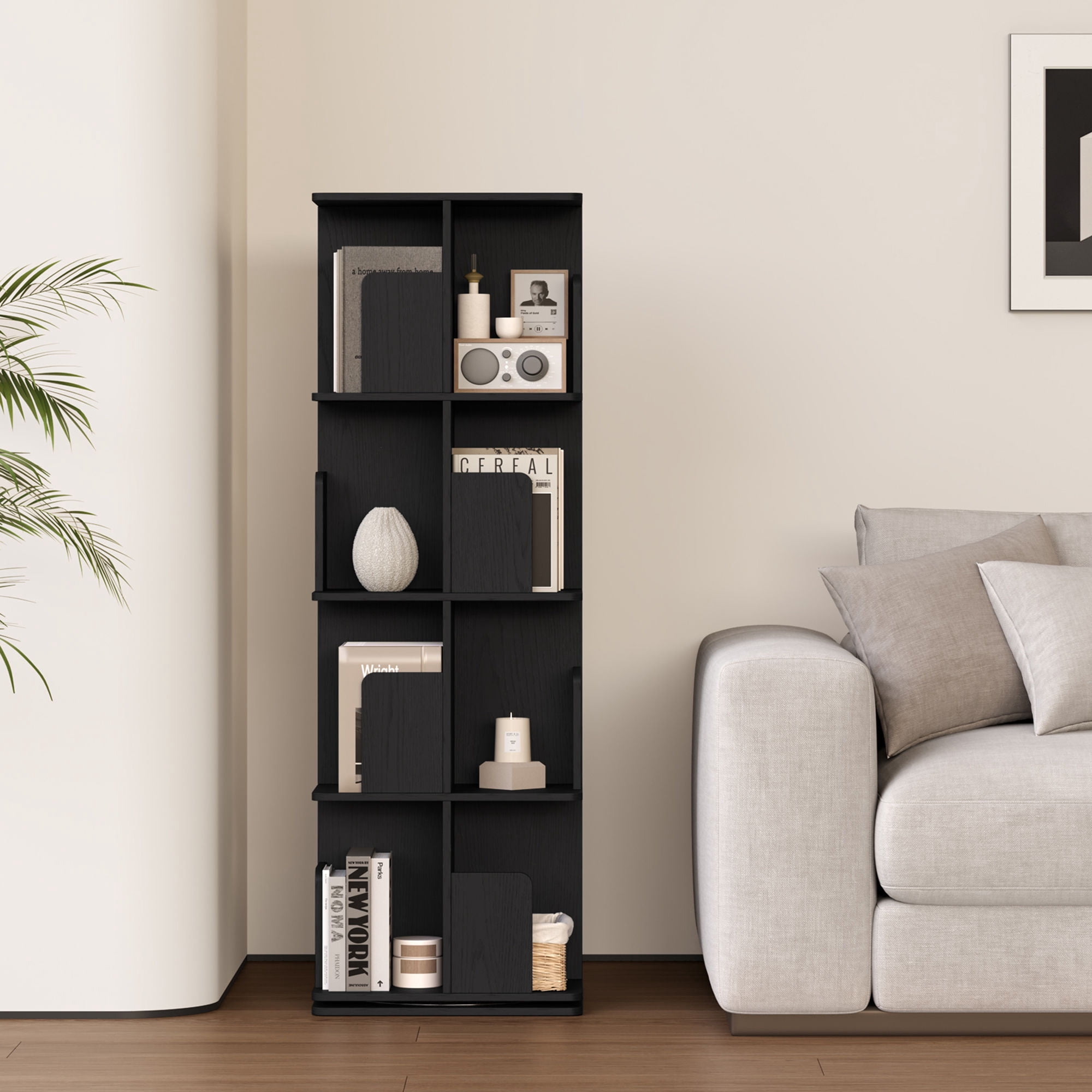 Rotating Bookshelf, 4 Tier Small Bookcase Corner Shelves Display ...