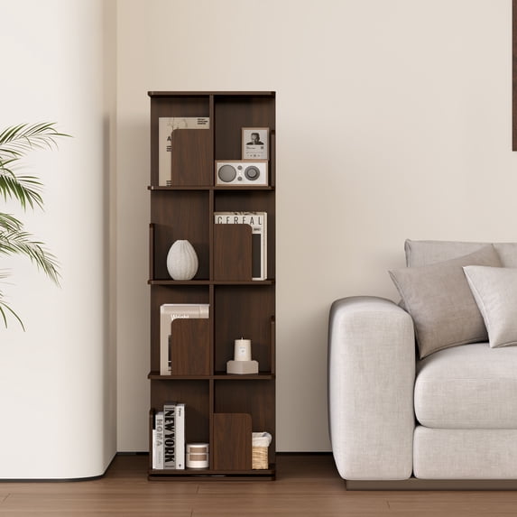 Rotating Bookshelf, 4 Tier Small Bookcase Corner Shelves Display ...