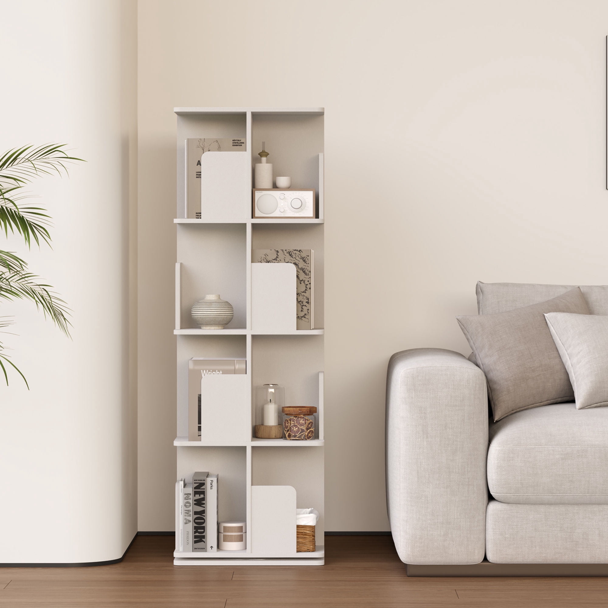 Rotating Bookshelf, 4 Tier Small Bookcase Corner Shelves Display ...