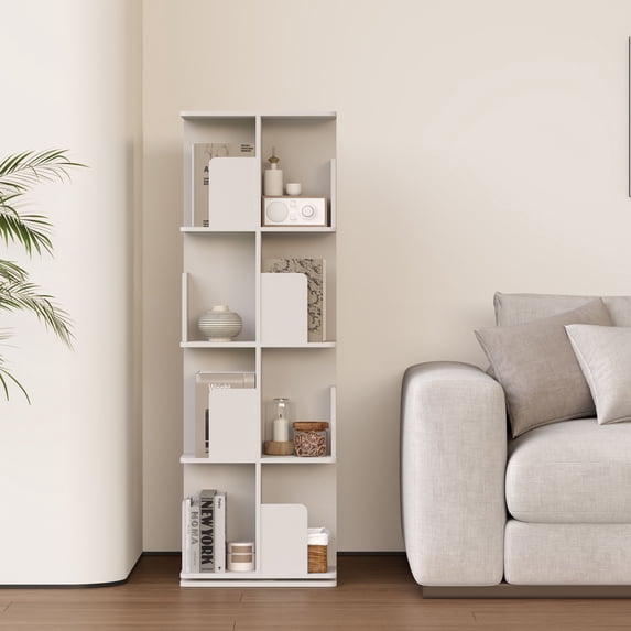 Rotating Bookshelf, 4 Tier Small Bookcase Corner Shelves Display ...