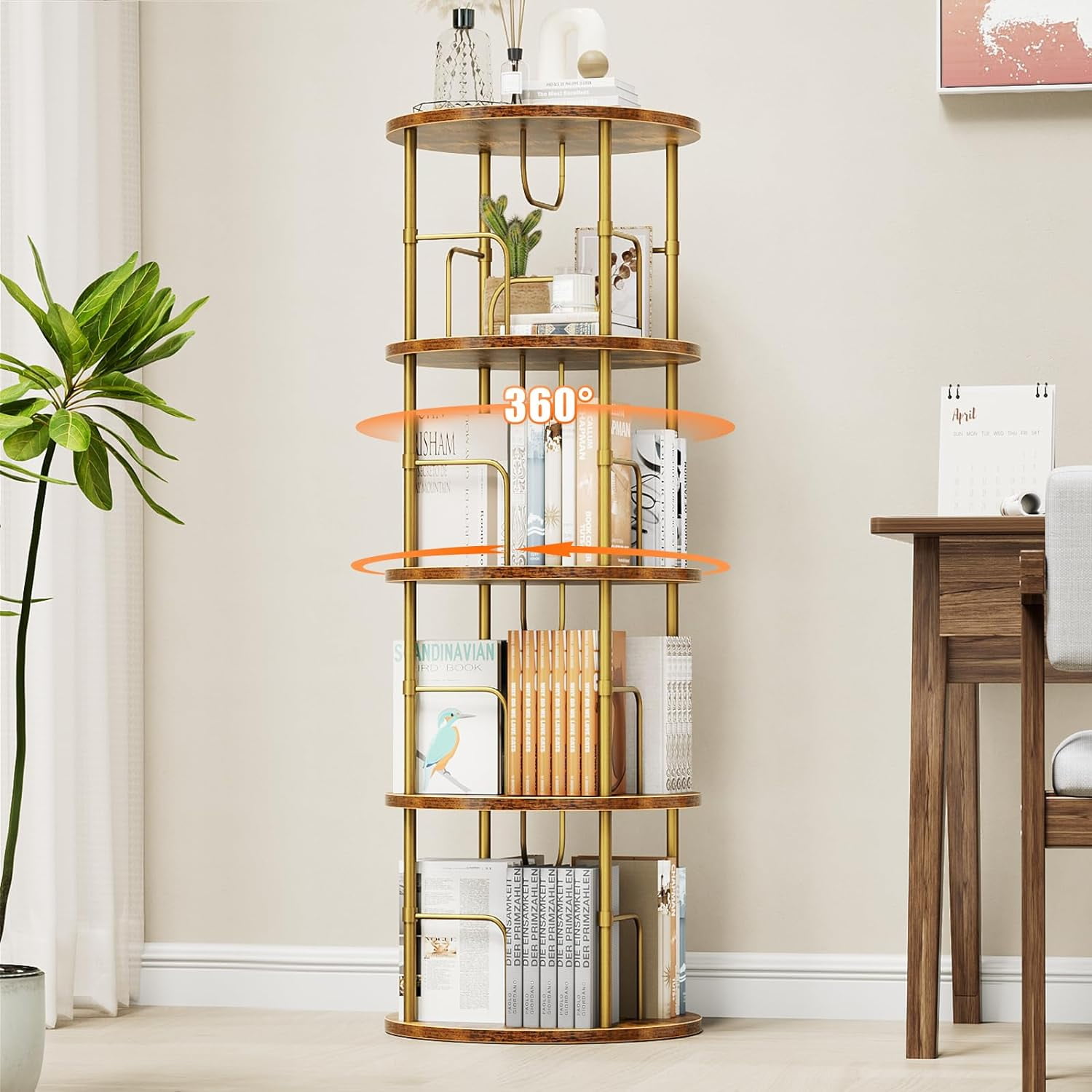 Rotating Bookshelf, 4 Tier Spinning Bookshelf Tower, 360° Display ...